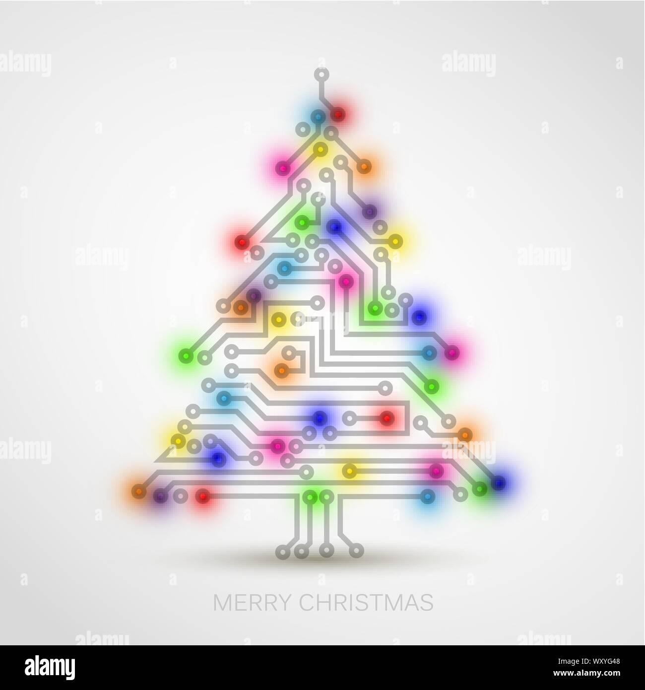 Vector christmas tree from digital electronic circuit and colorful ...