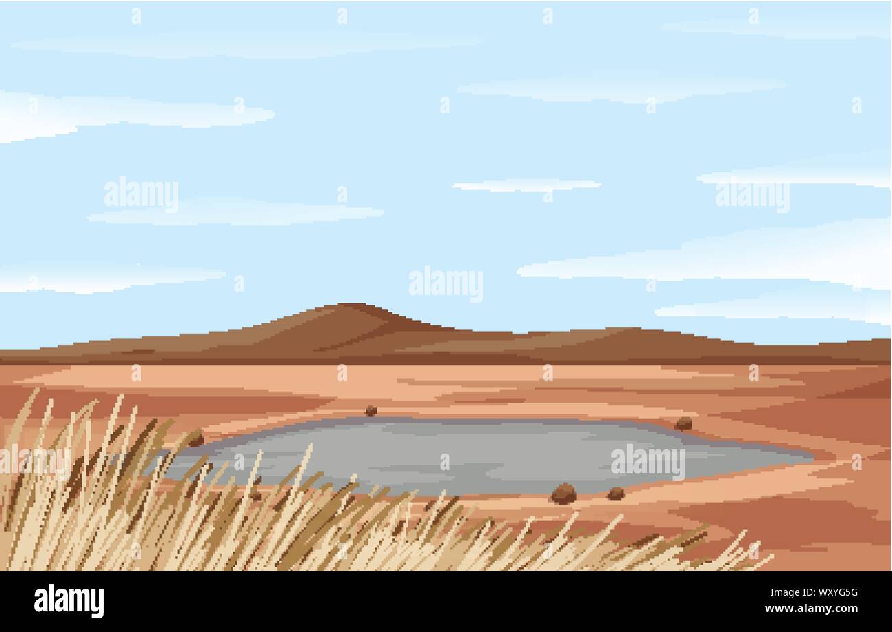 Scene with pond and dry land illustration Stock Vector Image & Art - Alamy