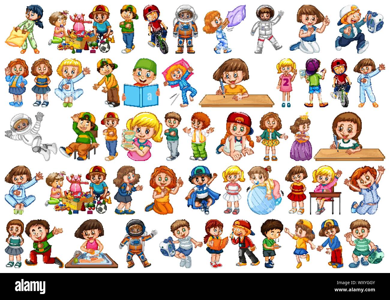 Kids in large group acting our varoous roles illustration Stock Vector ...