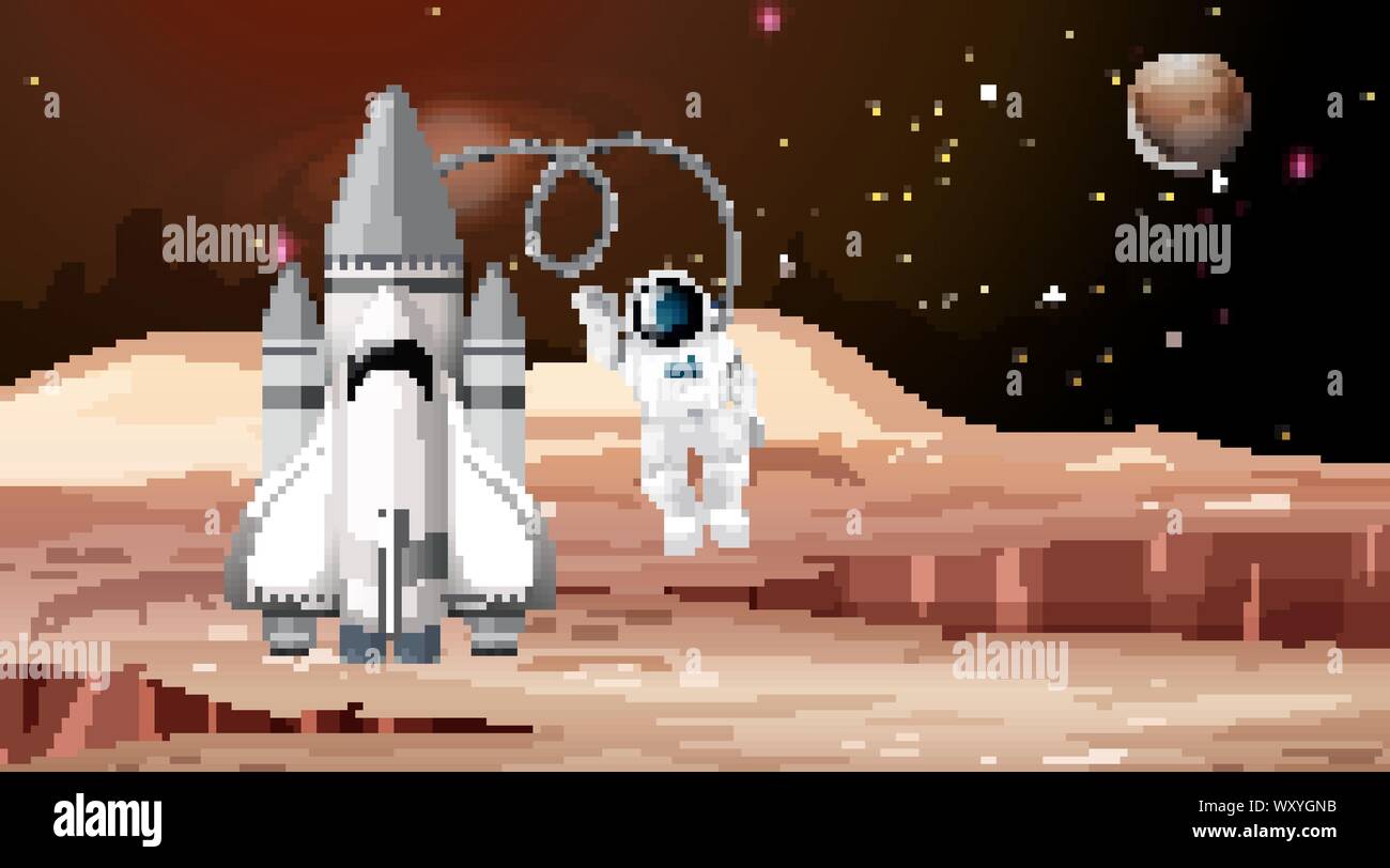 Rocket and astronaut mars scene illustration Stock Vector Image & Art ...