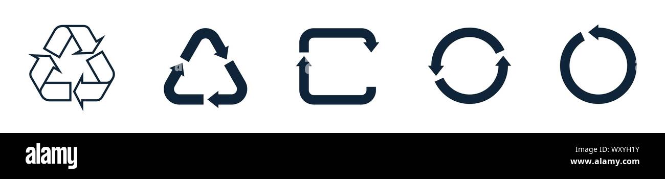 Recycling symbol icon set. Triangle, circle, square recycling symbols ...