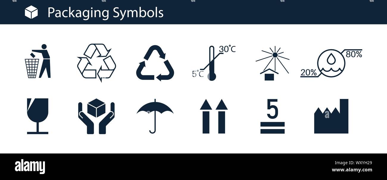 Packaging symbol set on white isolated background Stock Vector Image ...
