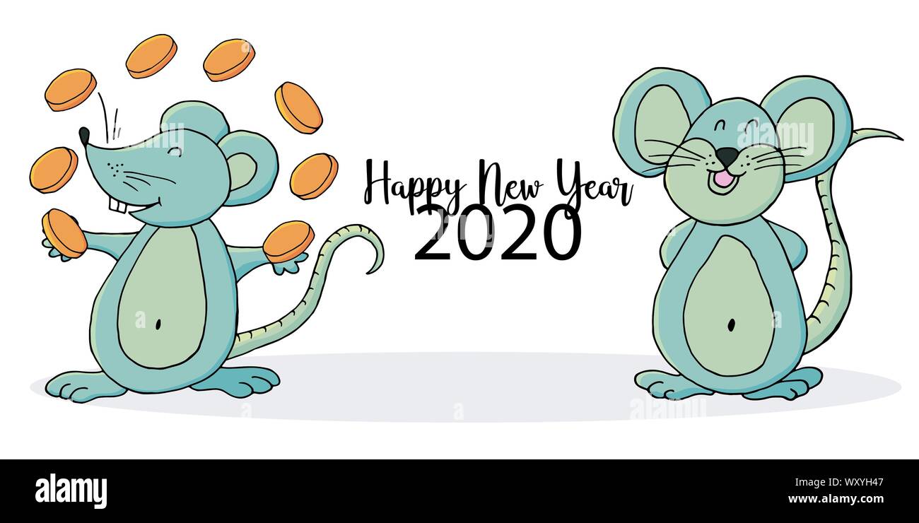 Year of the Rat. 2020 inscription on a white background. Happy New Year ...