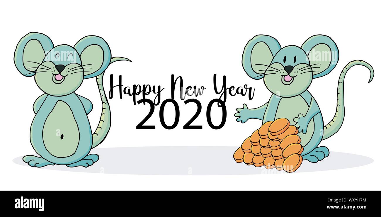 Year of the Rat. 2020 inscription on a white background. Happy New Year ...