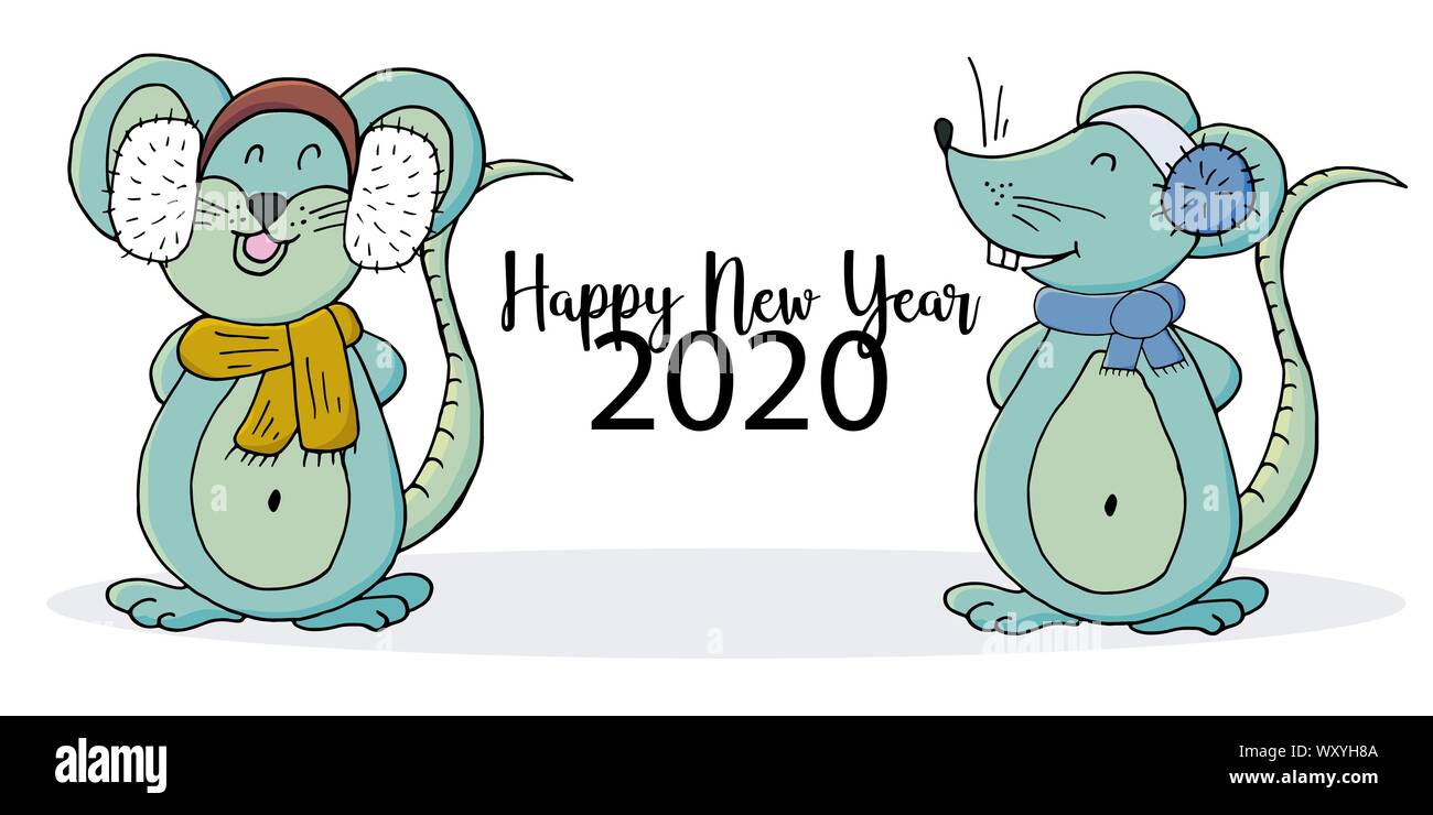 Year of the Rat. 2020 inscription on a white background. Happy New Year ...