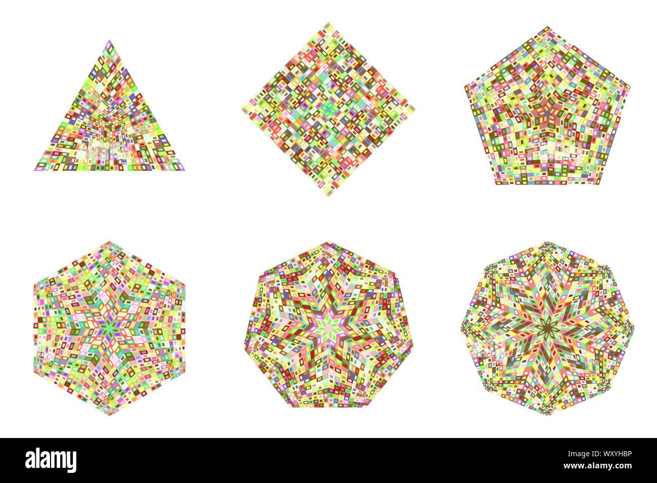 Isolated mosaic polygon symbol set - geometrical vector element Stock ...