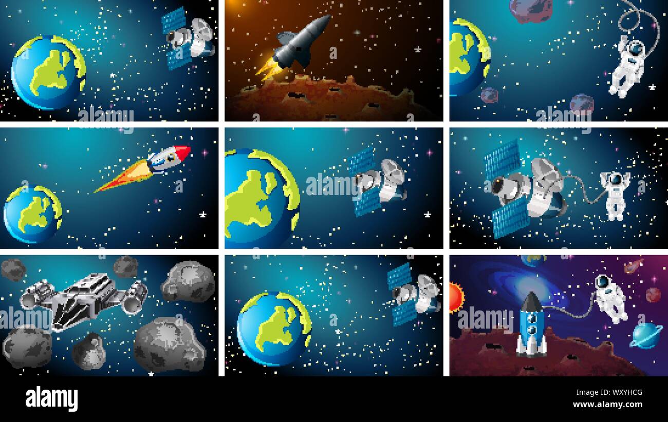 Large set of various space scenes illustration Stock Vector Image & Art ...