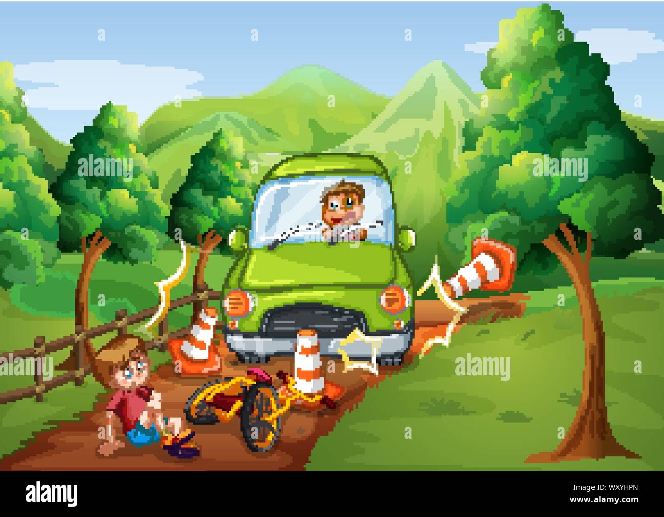 Scene with car accident in the countryside illustration Stock Vector ...