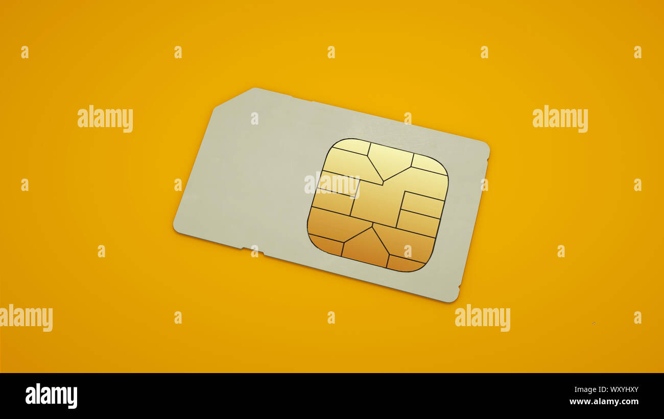 SIM card isolated on yellow background. 3d illustration Stock Photo - Alamy