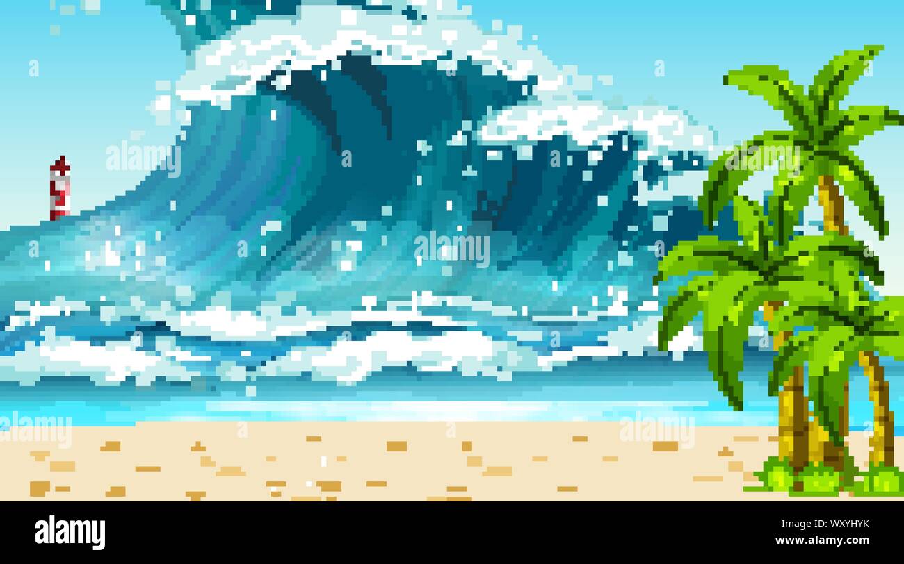 Empty nature beach ocean coastal landscape illustration Stock Vector ...