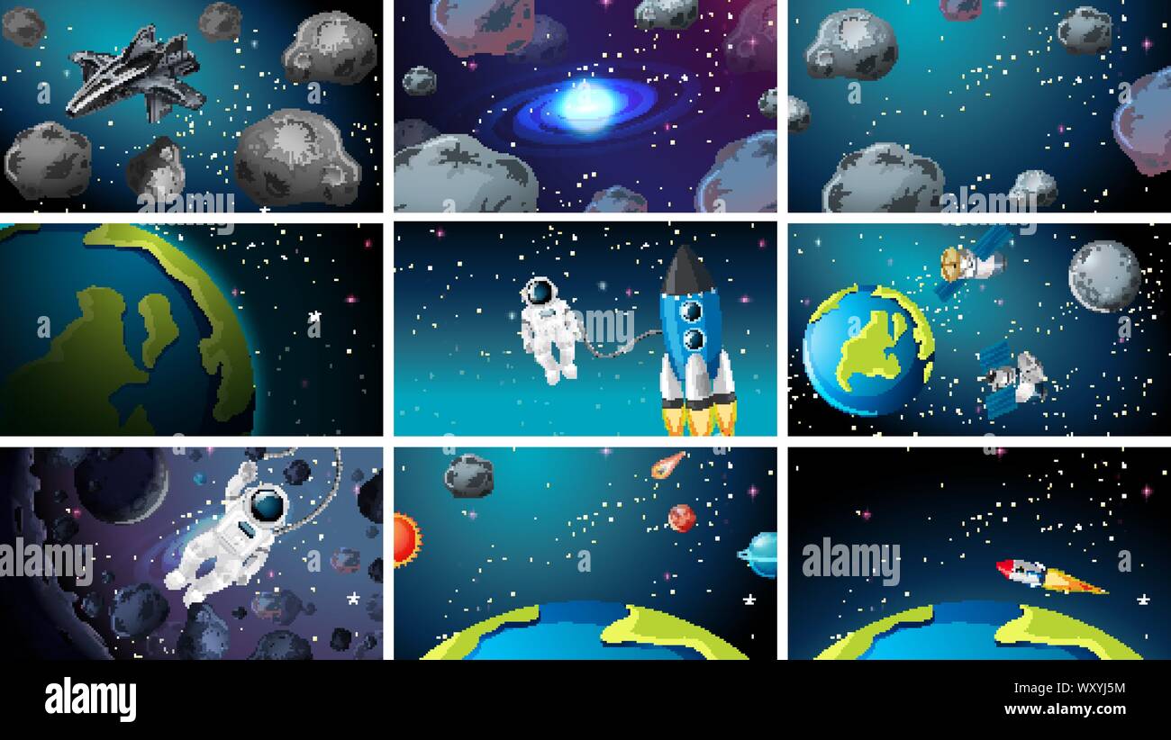 Large set of space scenes illustration Stock Vector Image & Art - Alamy