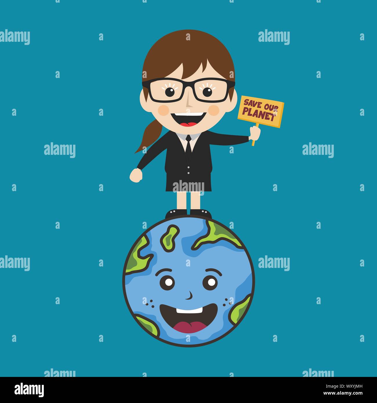 save our planet earth campaign girl holding sign theme vector Stock ...