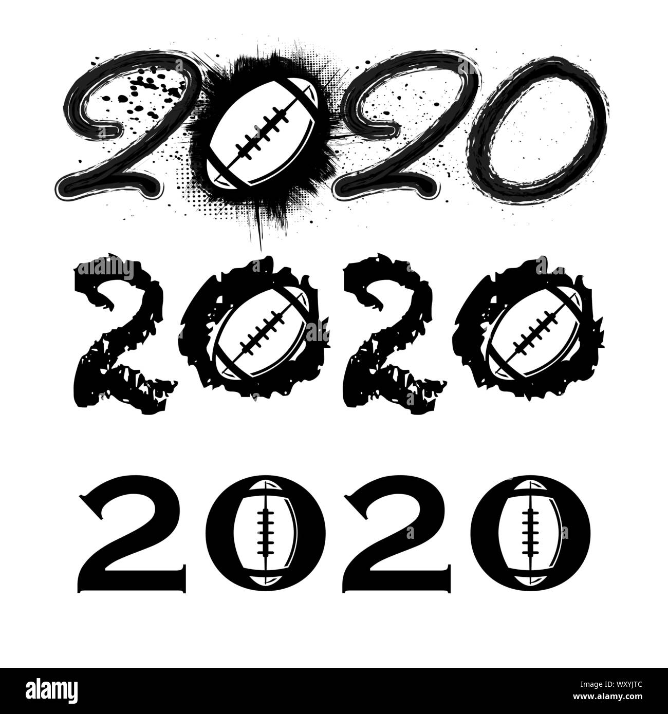 Black 2020 numbers with american football isolated on white background ...