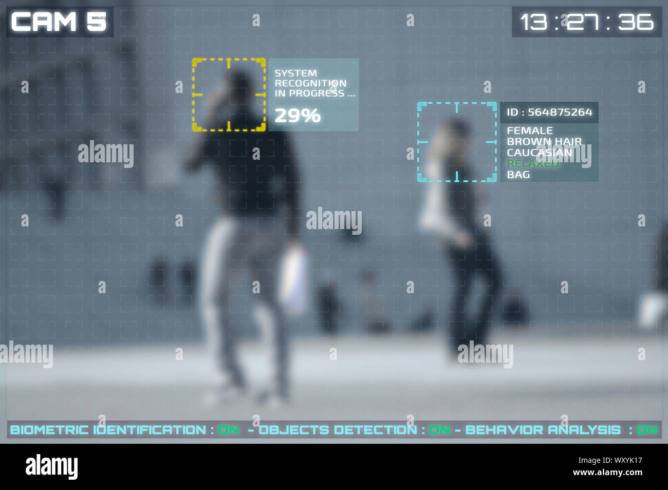 Simulation of a screen of cctv cameras with facial recognition on a ...