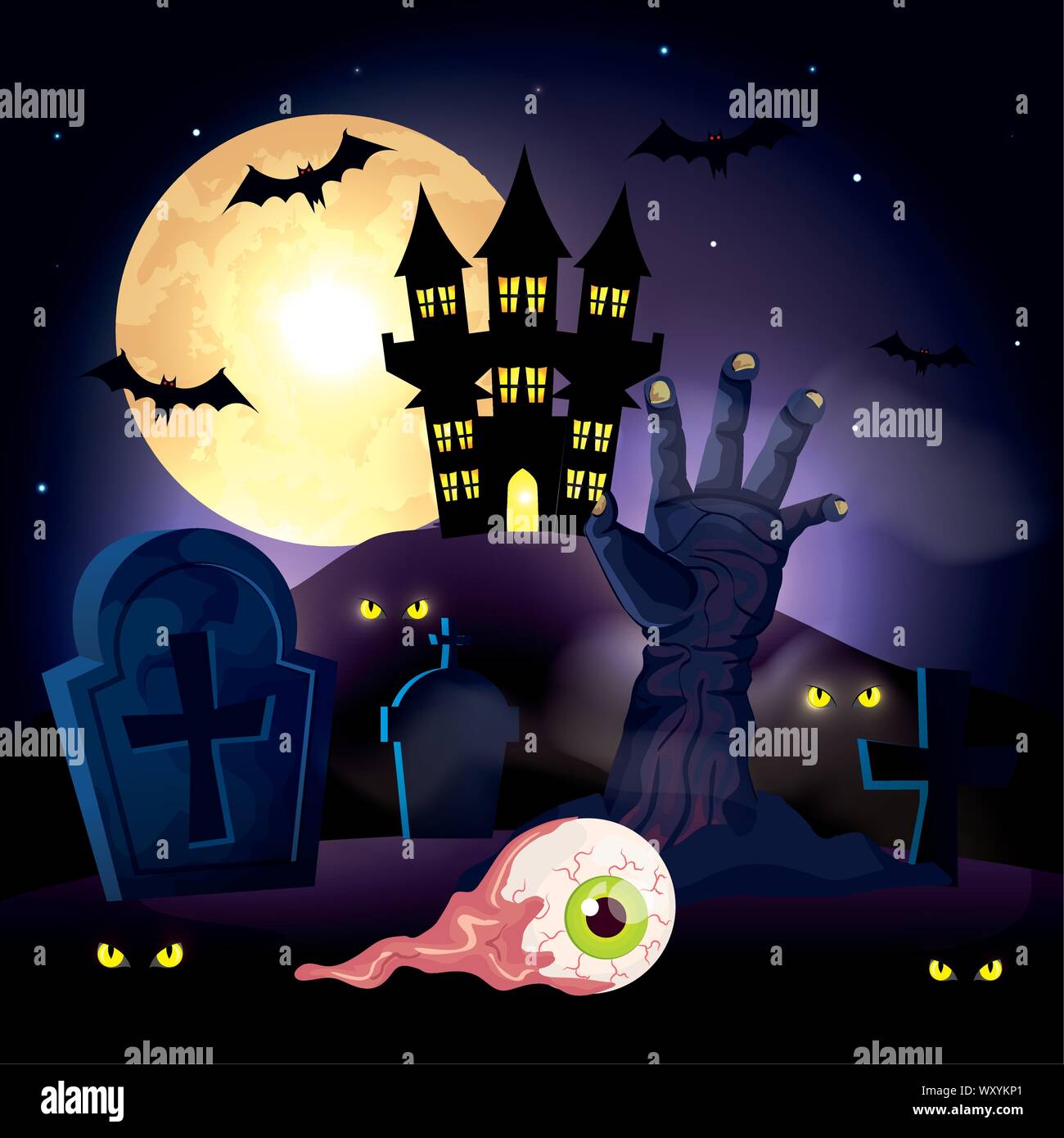 hand zombie with icons in the halloween scene Stock Vector Image & Art ...