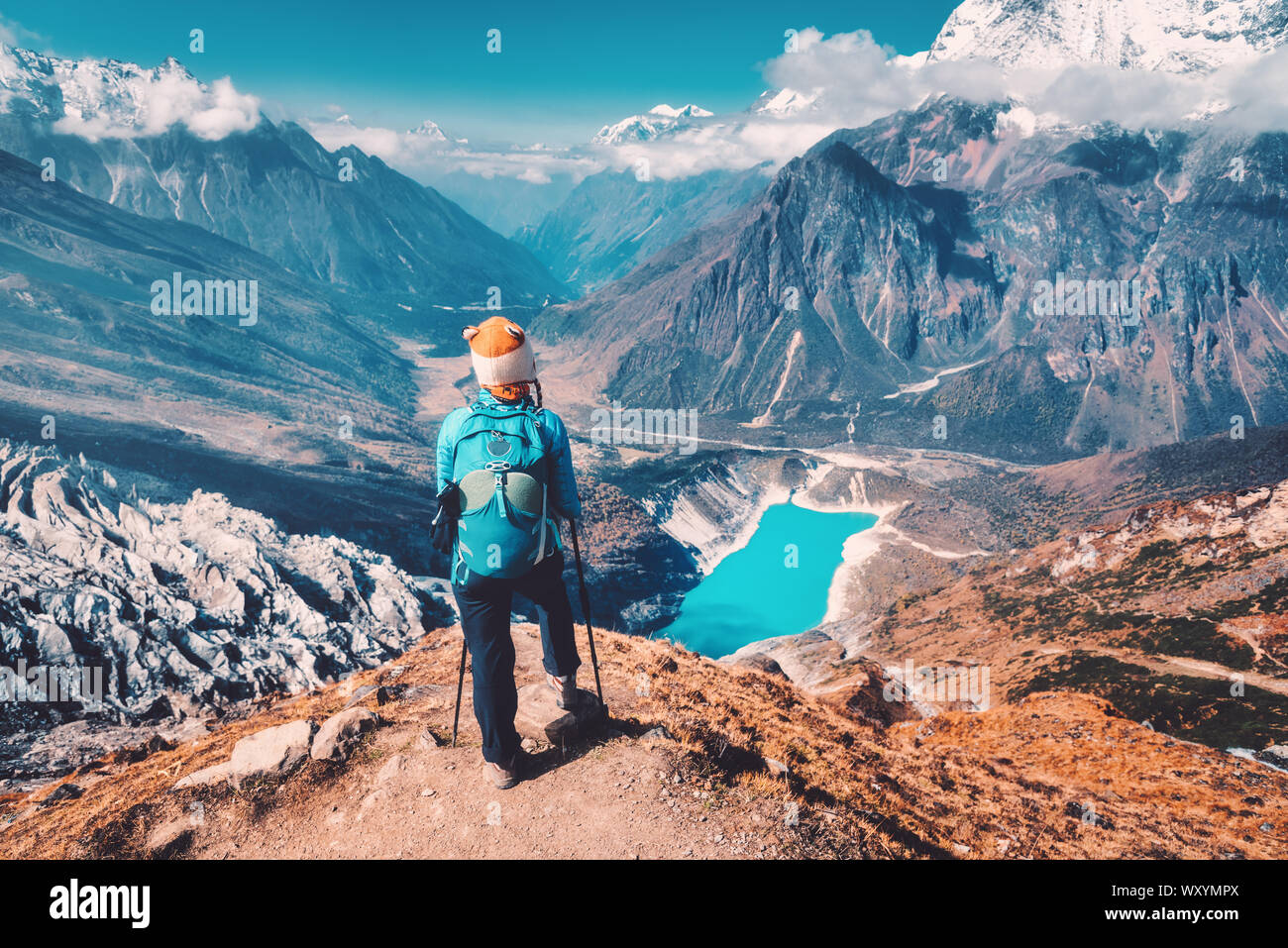Beautiful tourist woman backpack hi-res stock photography and images ...