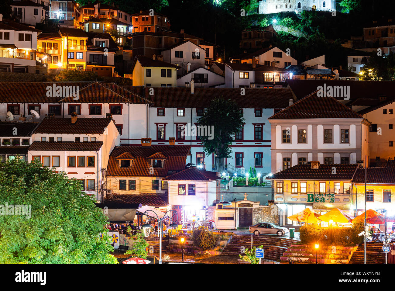 Prizren, Kosovo - July 28, 2019. Night photo of old town Stock Photo ...