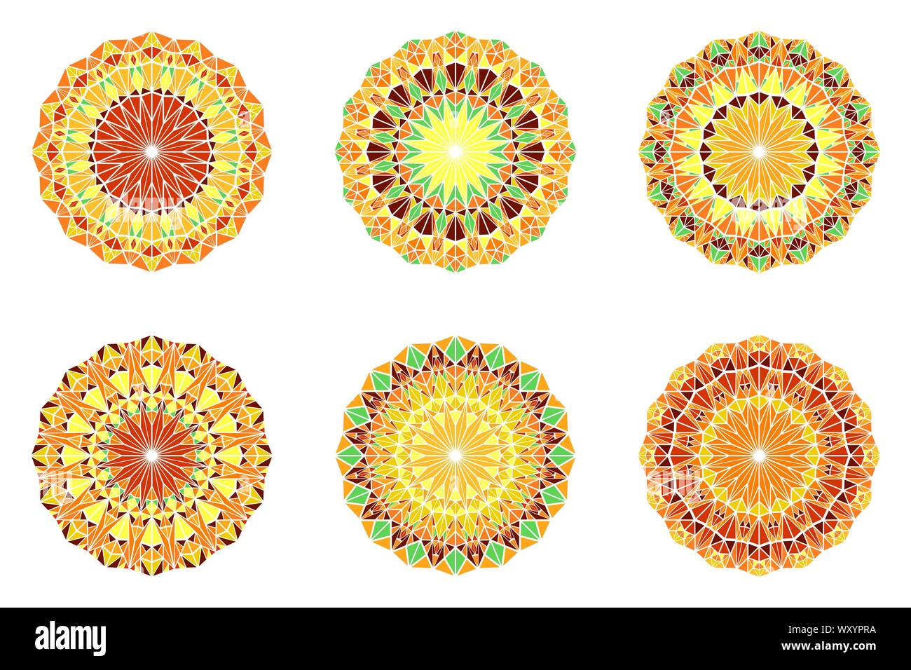 Abstract Colorful Ornate Mandala Set Circular Polygonal Ornamental Vector Illustrations From
