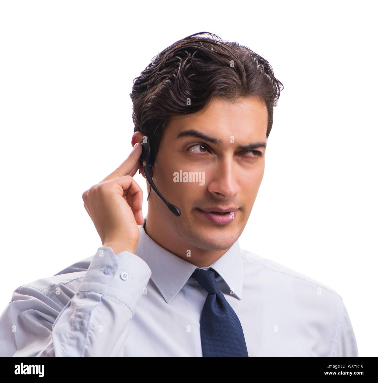 The man with headset isolated on white background Stock Photo - Alamy