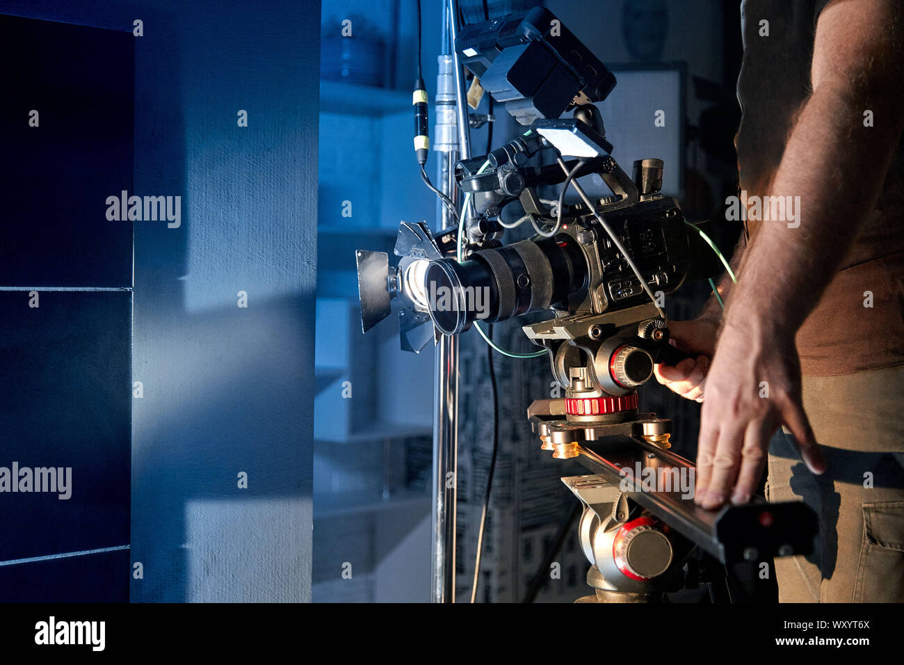 Behind the scenes of filming movies and video products, setting up ...