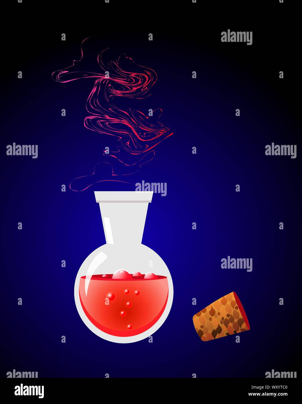 Design set with glass bottle with a magical potion with sparkling multi ...