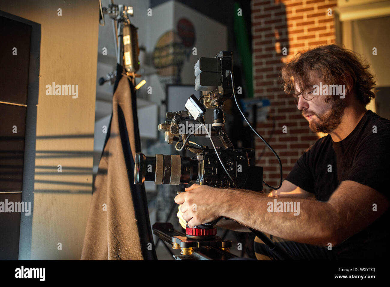 Behind the scenes of filming films or video products and the film crew ...
