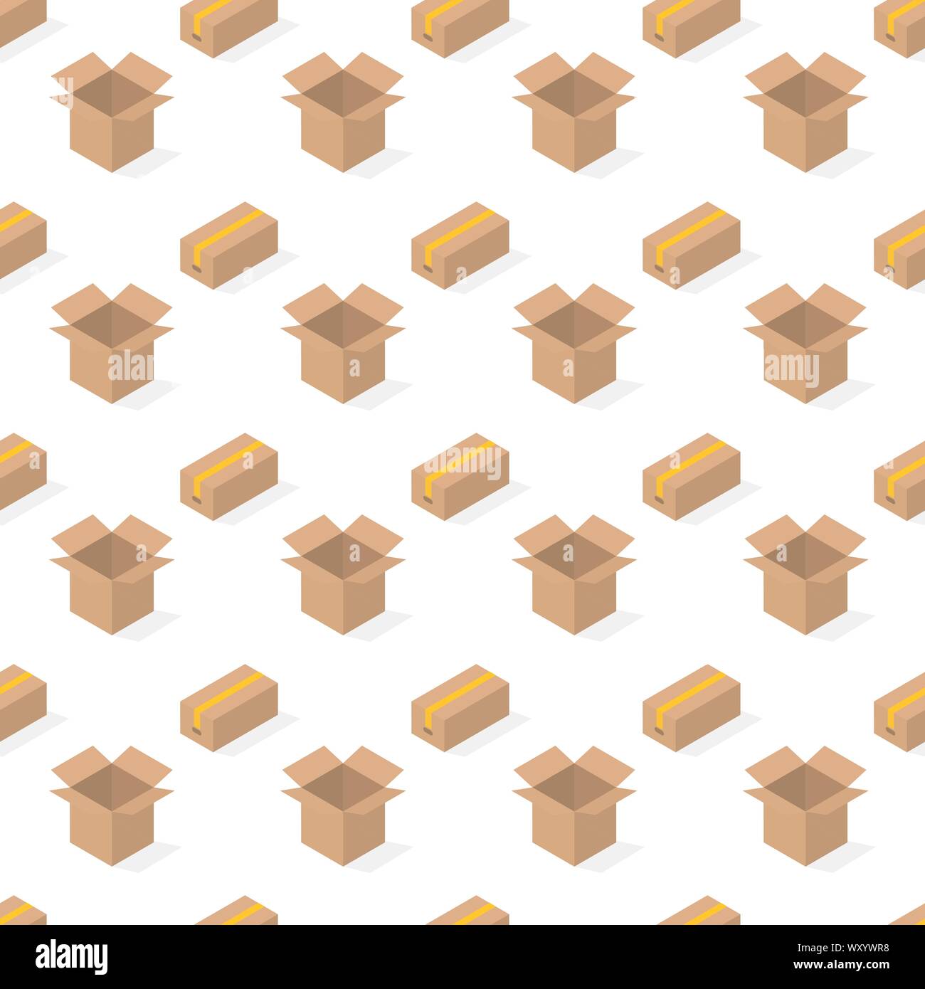 Seamless background from a set of 3D cardboard boxes, vector ...
