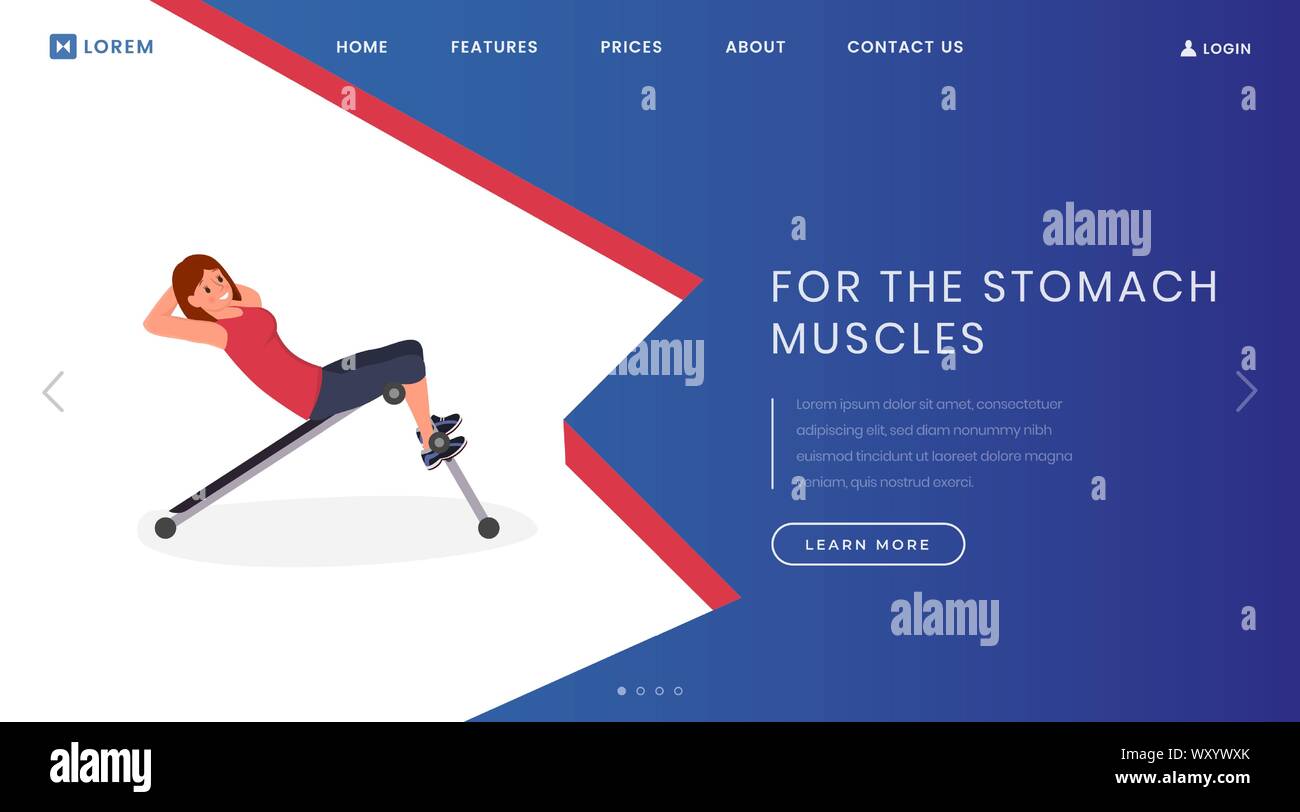 Stomach muscle workout landing page template. Fitness club ...