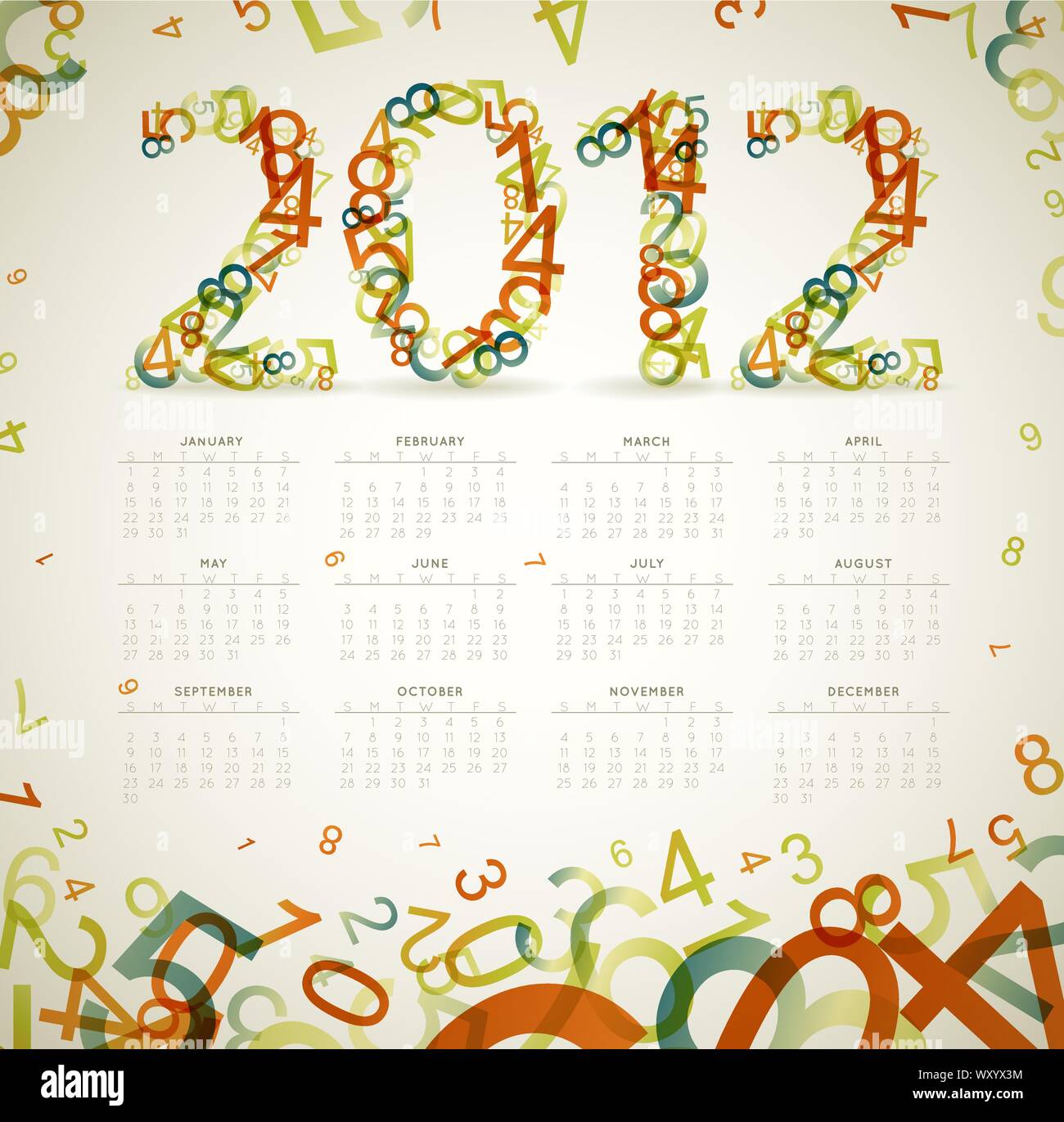 Vector Vintage retro calendar for the new year 2012 with numbers Stock ...