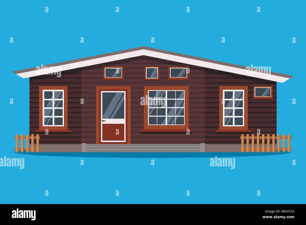 Isolated scandinavian rural wood country house with fences in flat ...