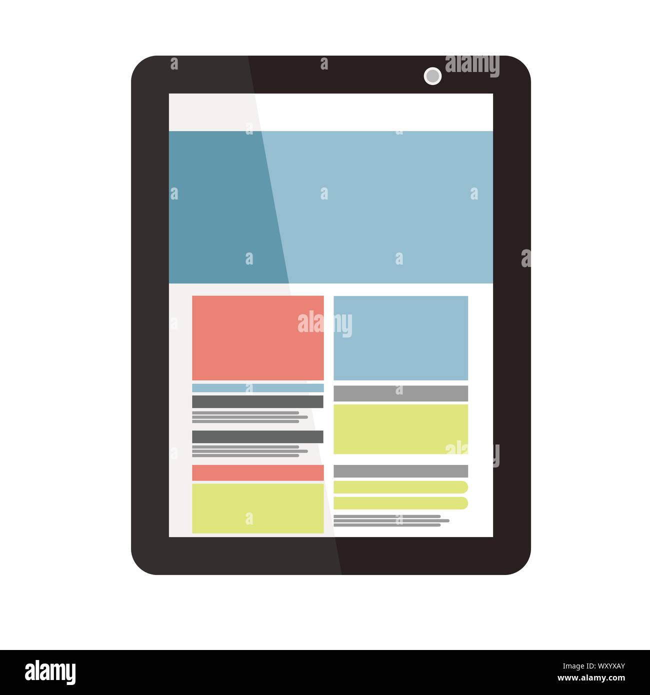 Illustrated computer tablet or smartphone screen with graphs in orange ...