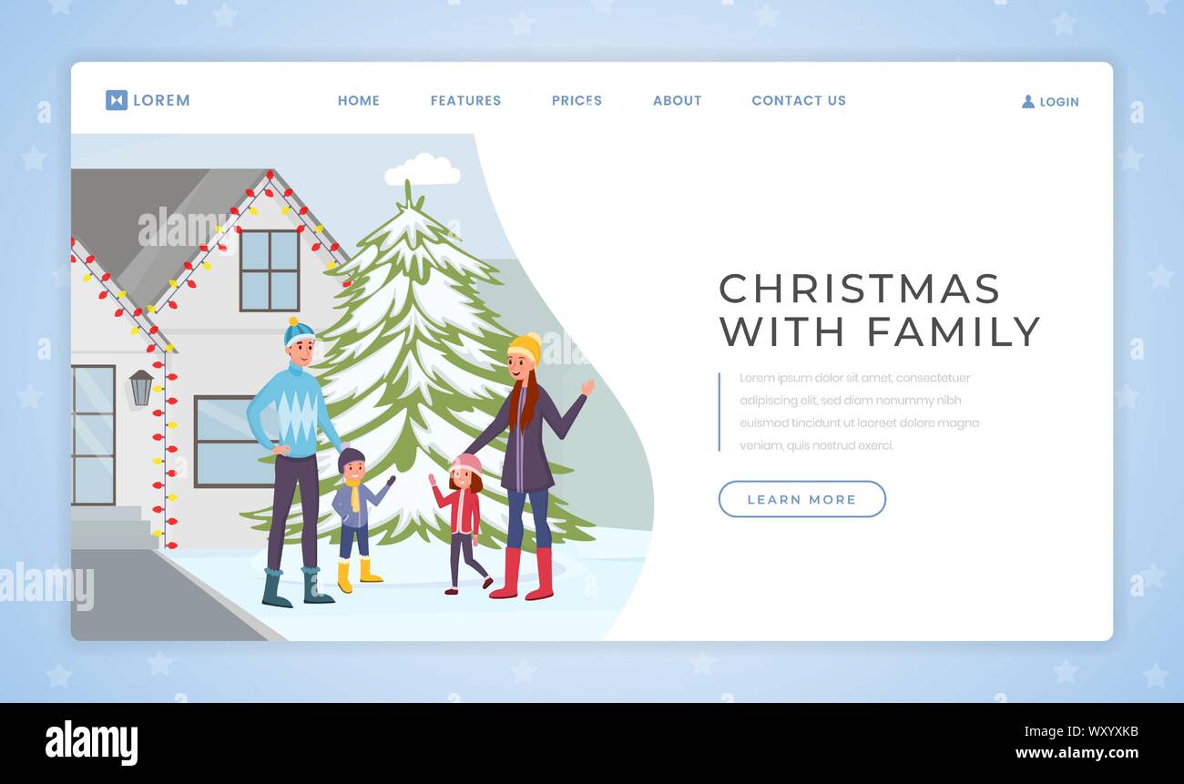 Christmas with family landing page vector template. Winter holiday ...