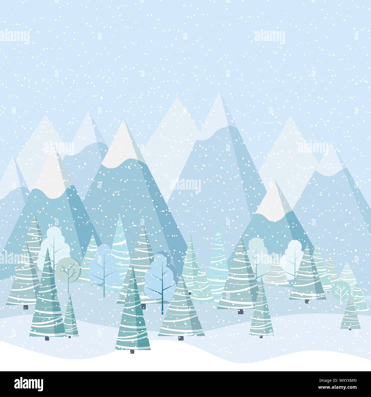 Beautiful Christmas winter landscape background with mountains, snow ...