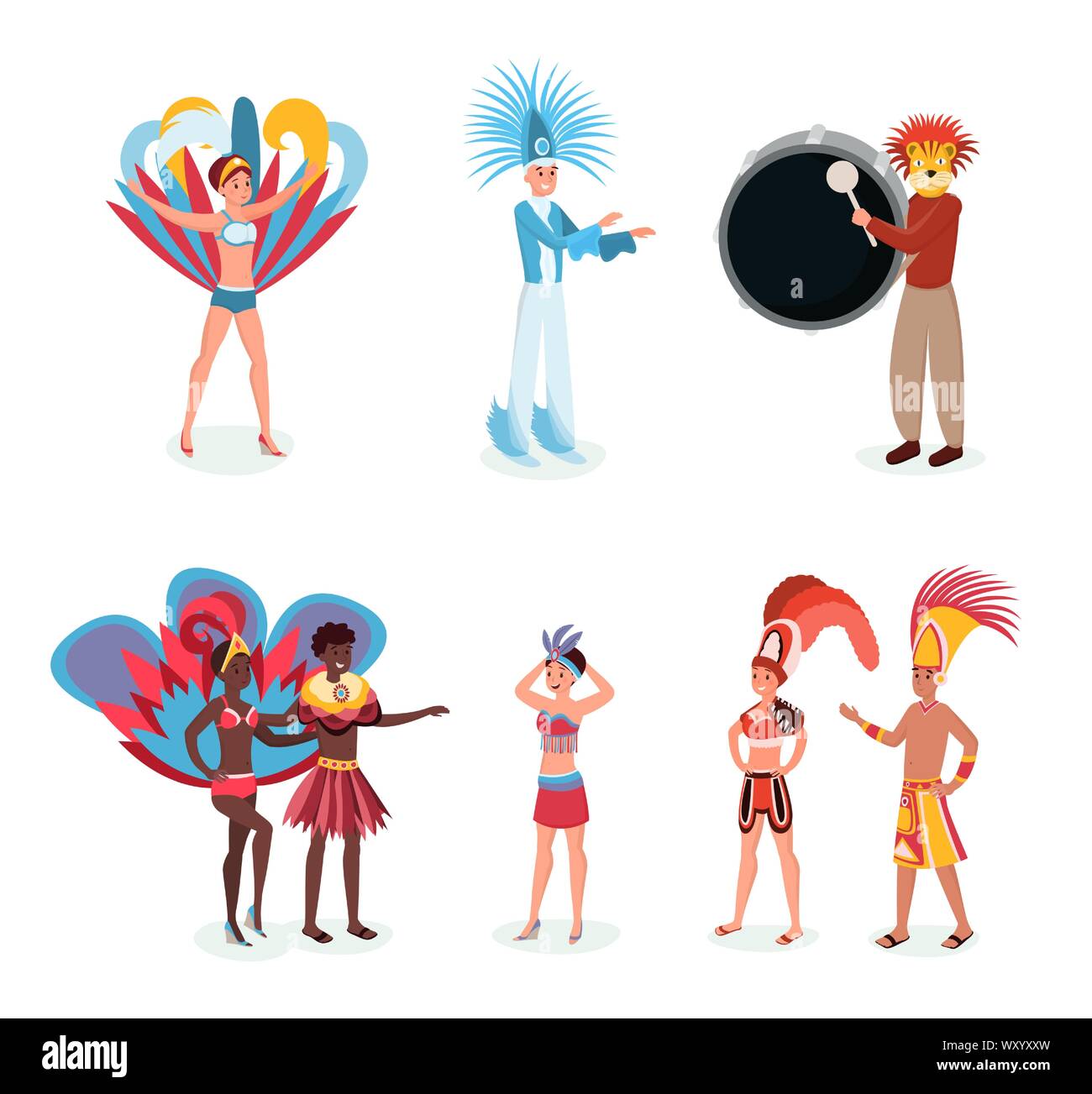 Latin american carnival vector illustrations set. Young latino men and ...