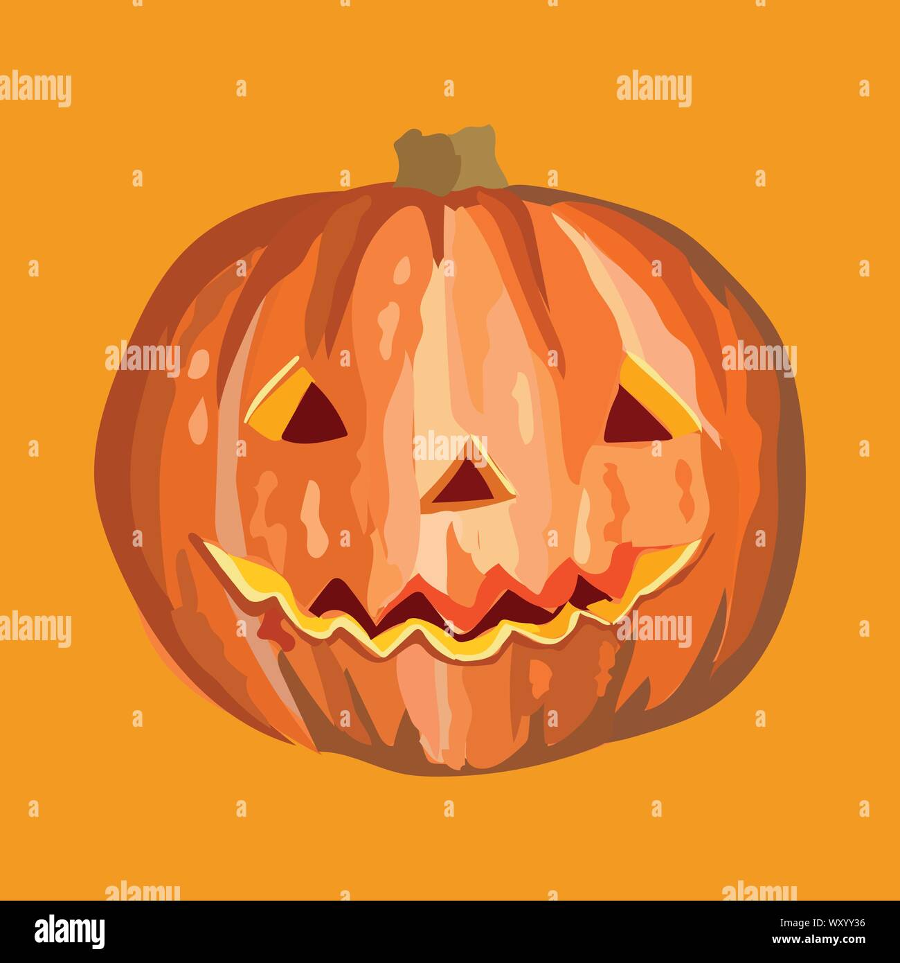 Vector Halloween orange pumpkin with scary smile isolated on orange ...