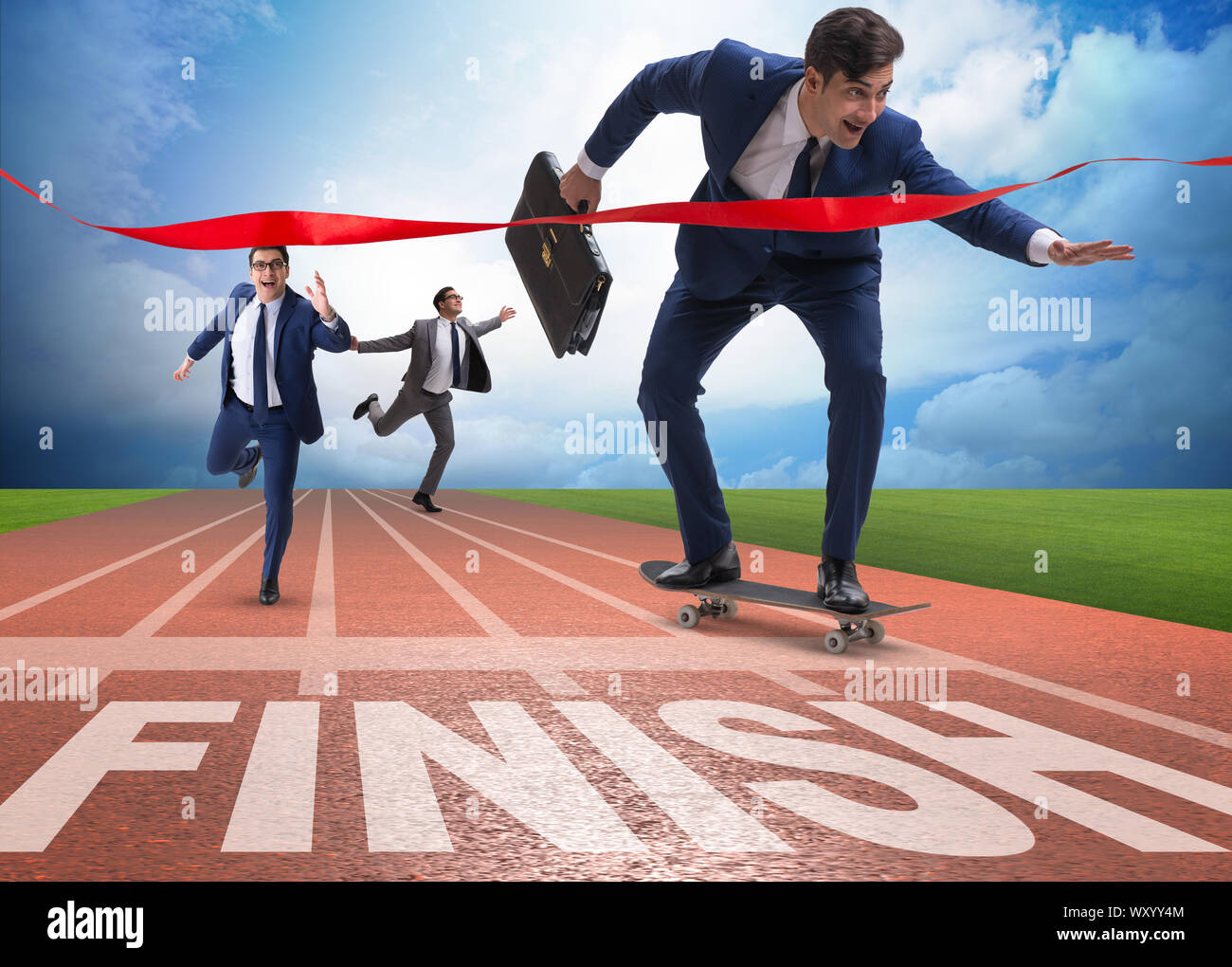 The businessman beating competition on skateboard Stock Photo - Alamy