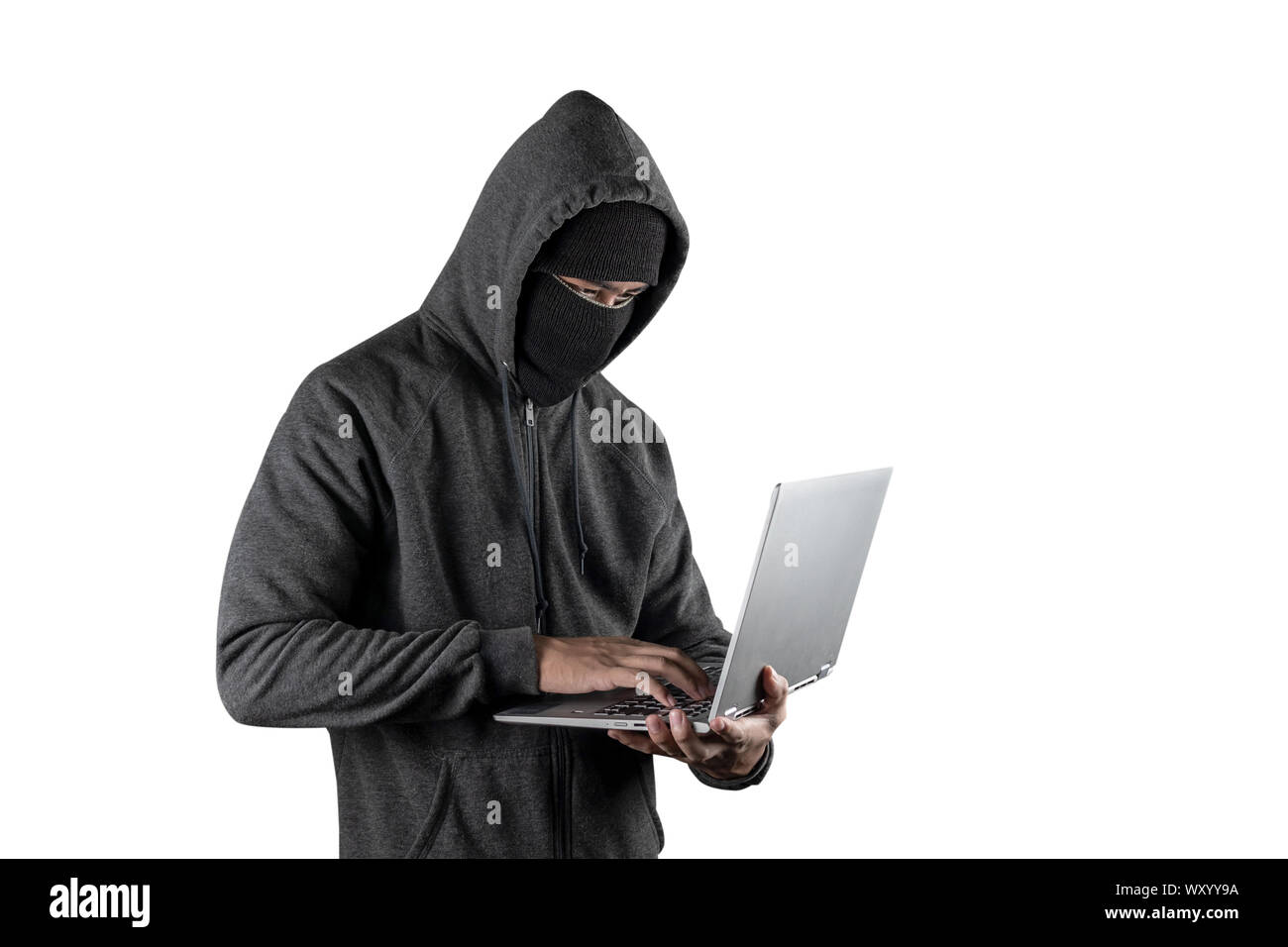 Cybercrime, hacking and technology crime. with laptop on white ...