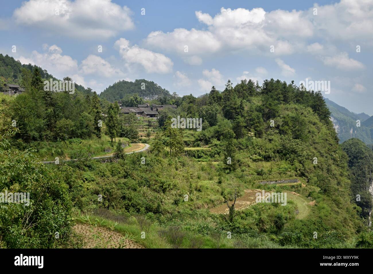 Mountainous landscape around well known Aizhai bridge in Hunan province ...