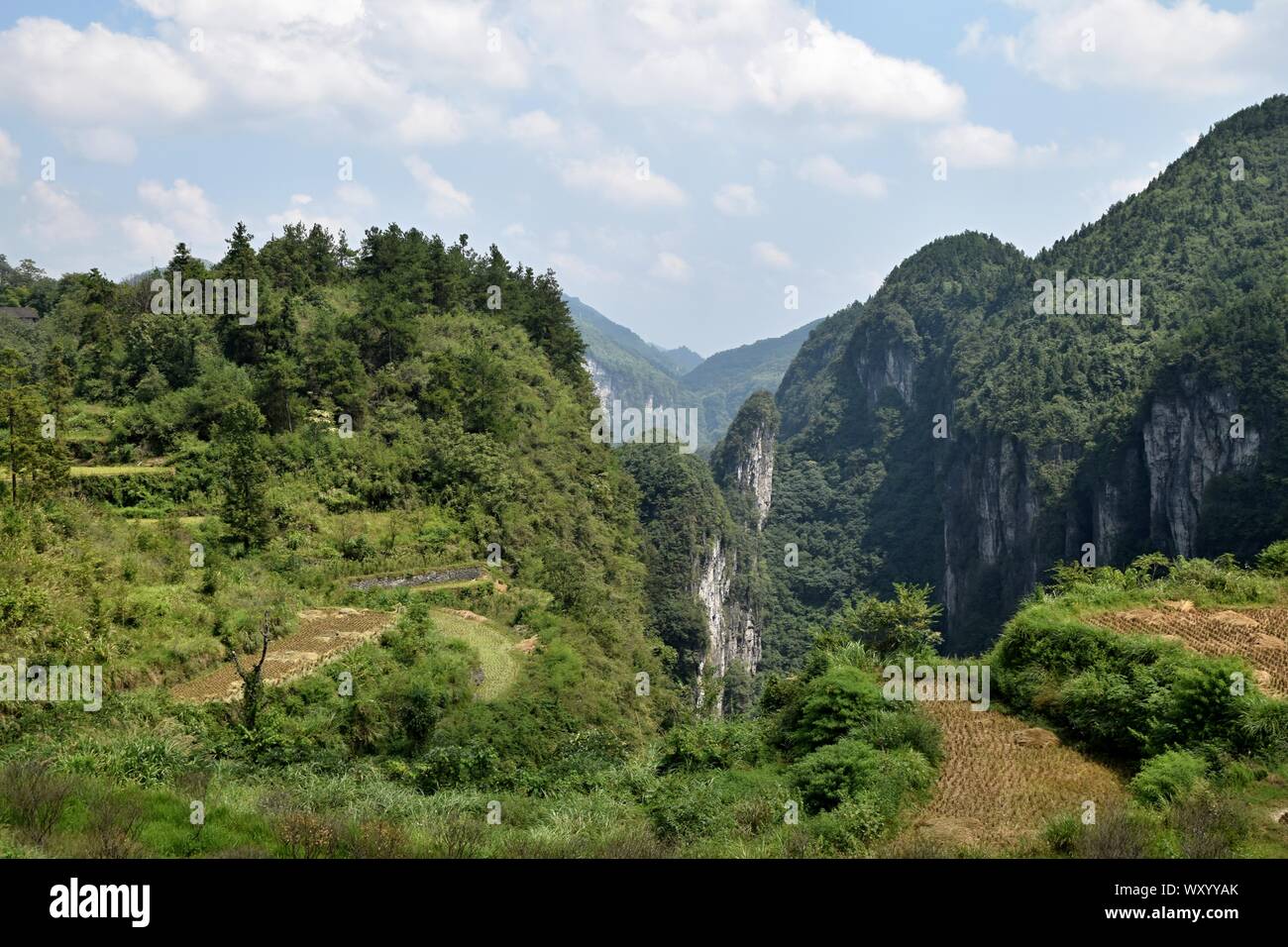 Mountainous landscape around well known Aizhai bridge in Hunan province ...