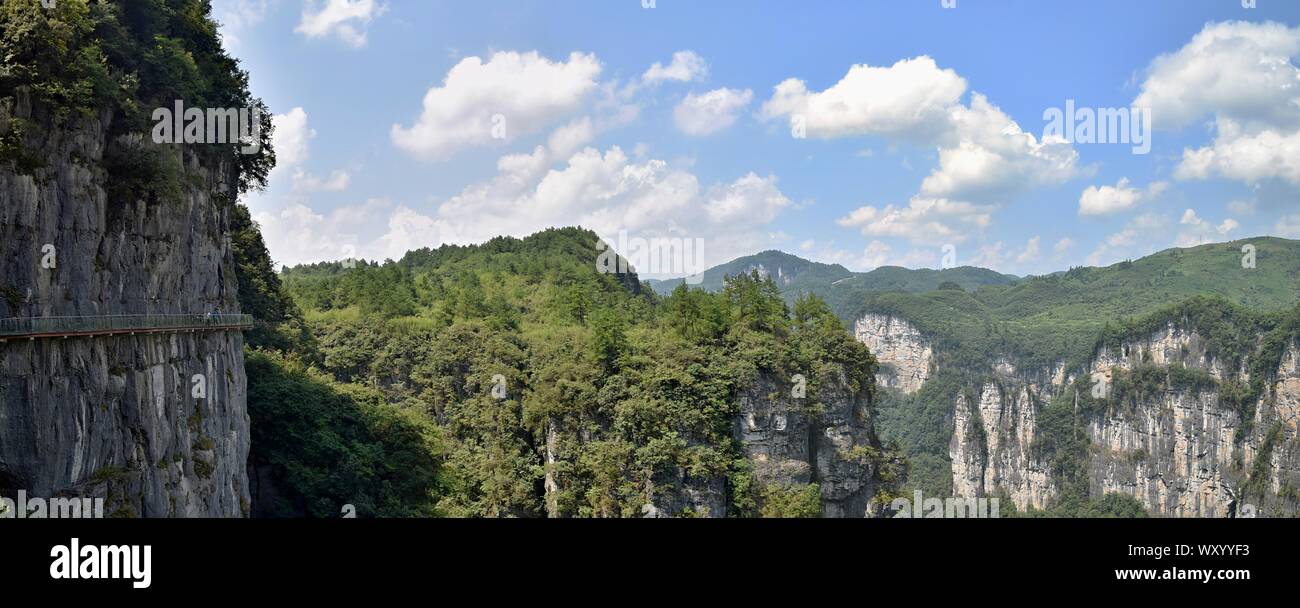 Sky walk on the top of the mountains near well known Aizhai bridge in ...