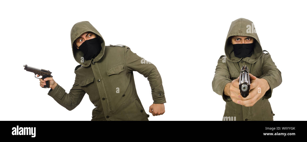 The masked man in criminal concept on white Stock Photo - Alamy