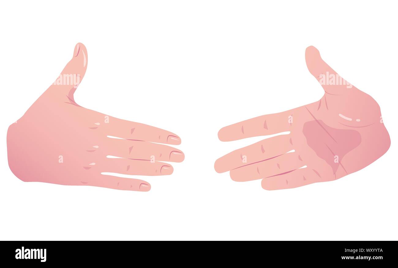Two hands before handshake. Vector Flat Concept Isolated on white ...