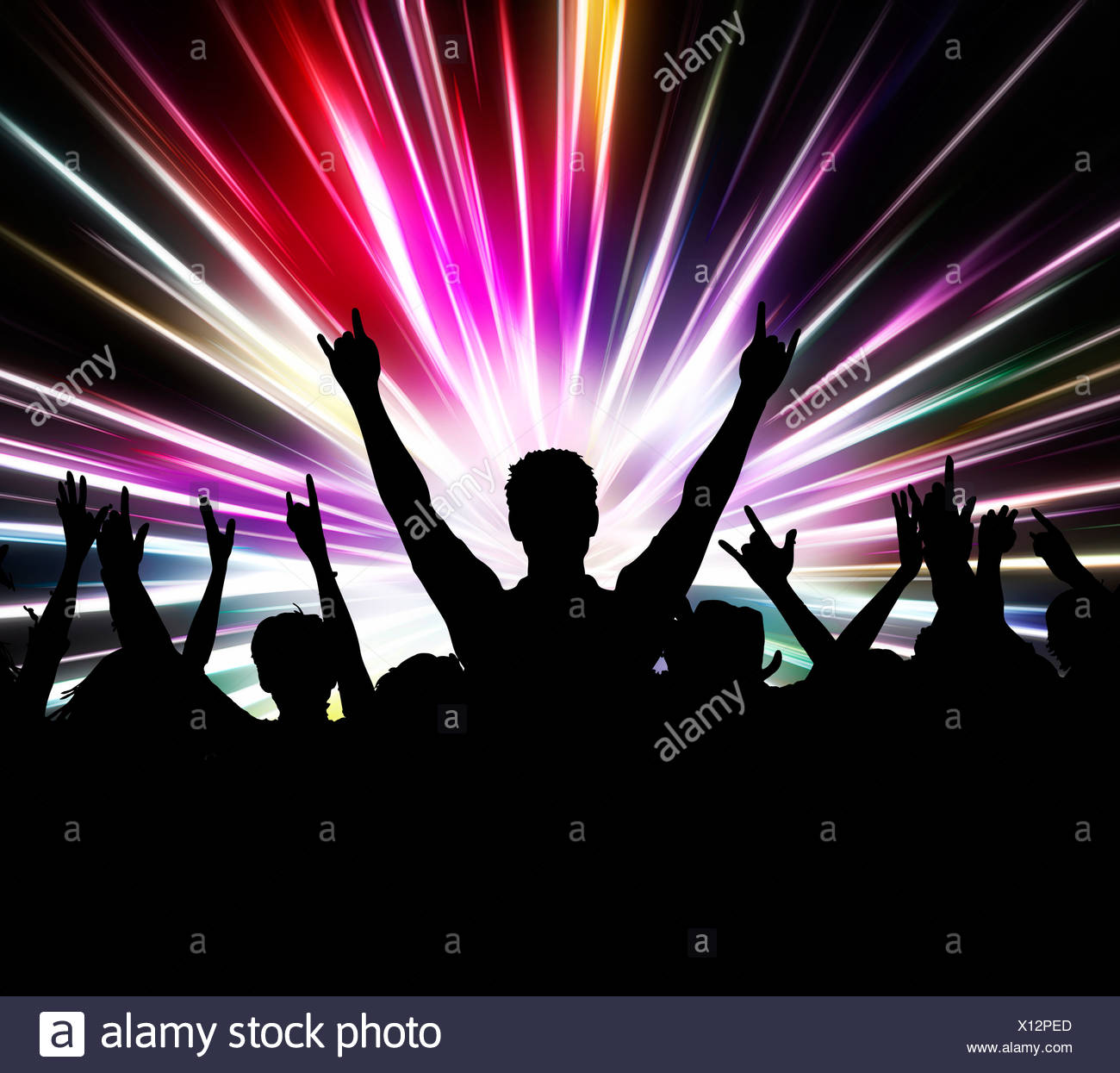 Silhouette Excited Crowd On Abstract Stock Photos & Silhouette Excited ...