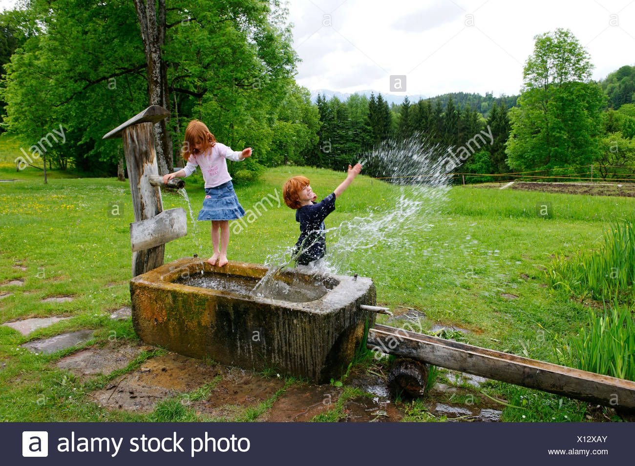 Children Kids Water Fountain Playing High Resolution Stock Photography ...