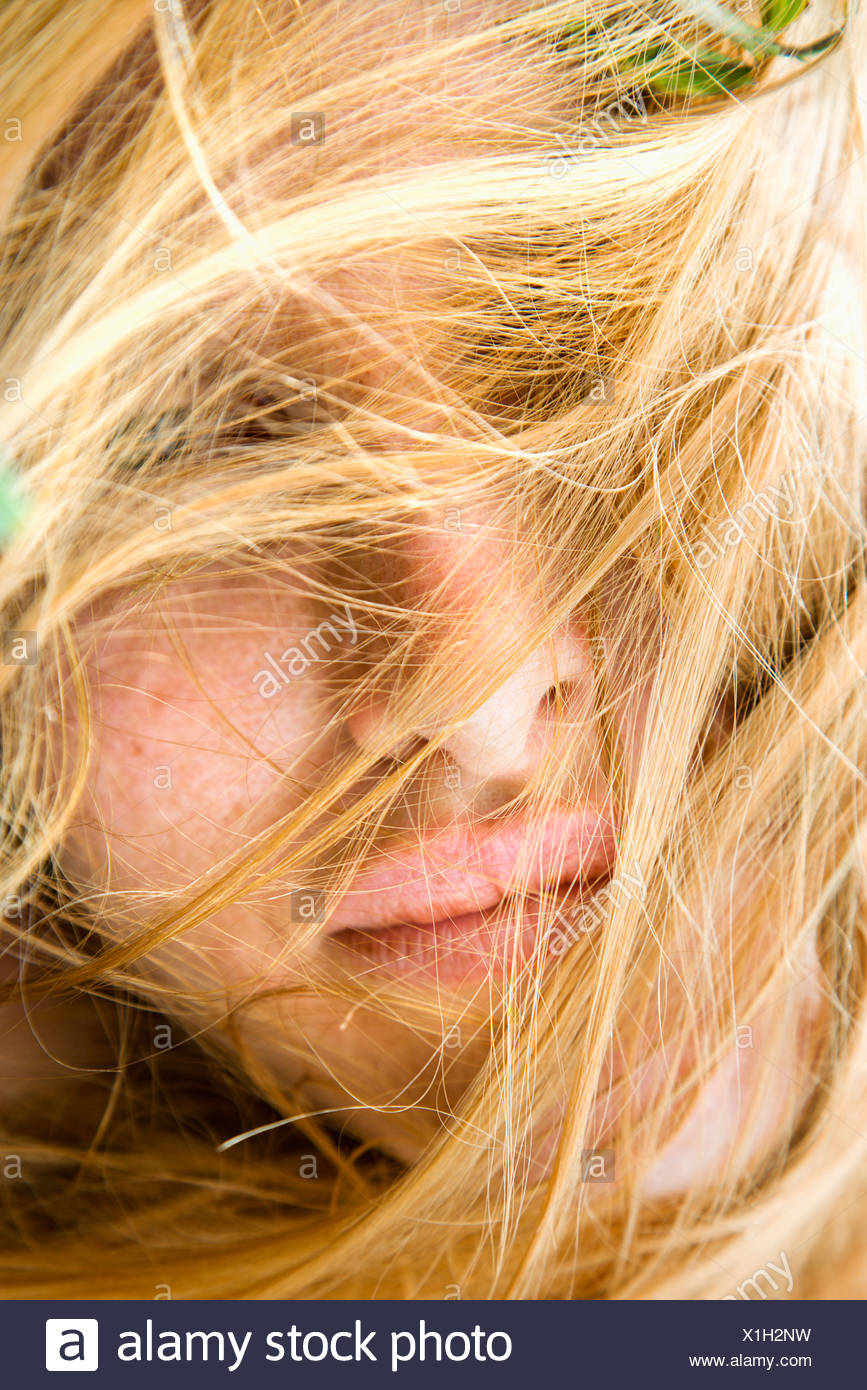 Woman With Long Hair Covering Her Face High Resolution Stock ...