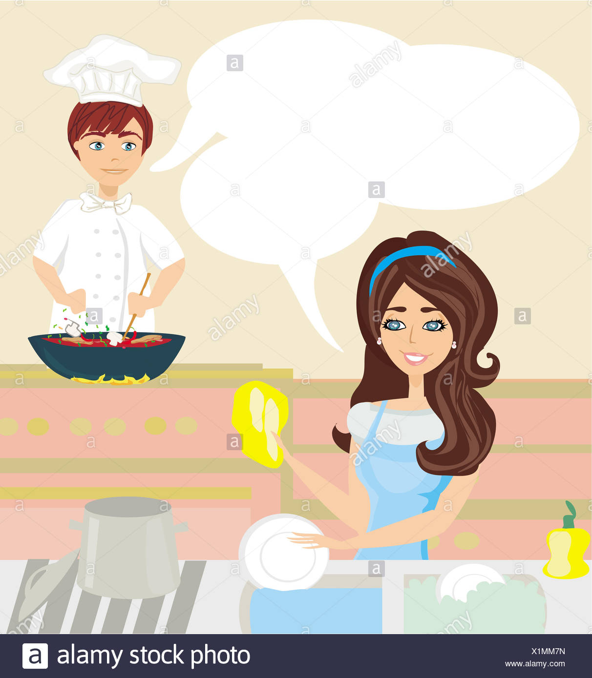Cartoon Woman In Kitchen Apron High Resolution Stock Photography and ...