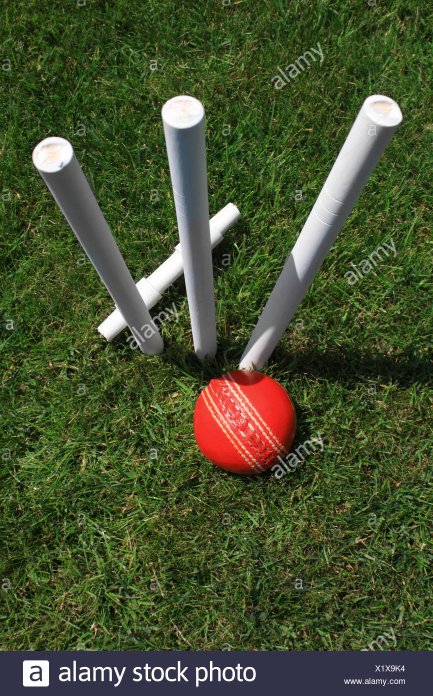 Cricket Ball Stumps Grass Stock Photos & Cricket Ball Stumps Grass ...