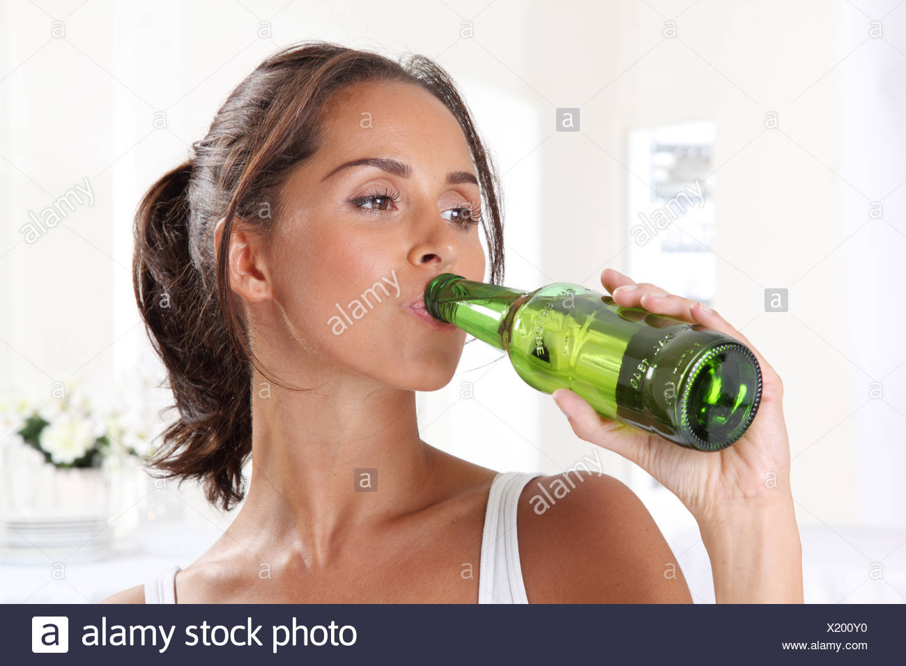 Woman Drinking From Bottle Alcohol High Resolution Stock Photography ...