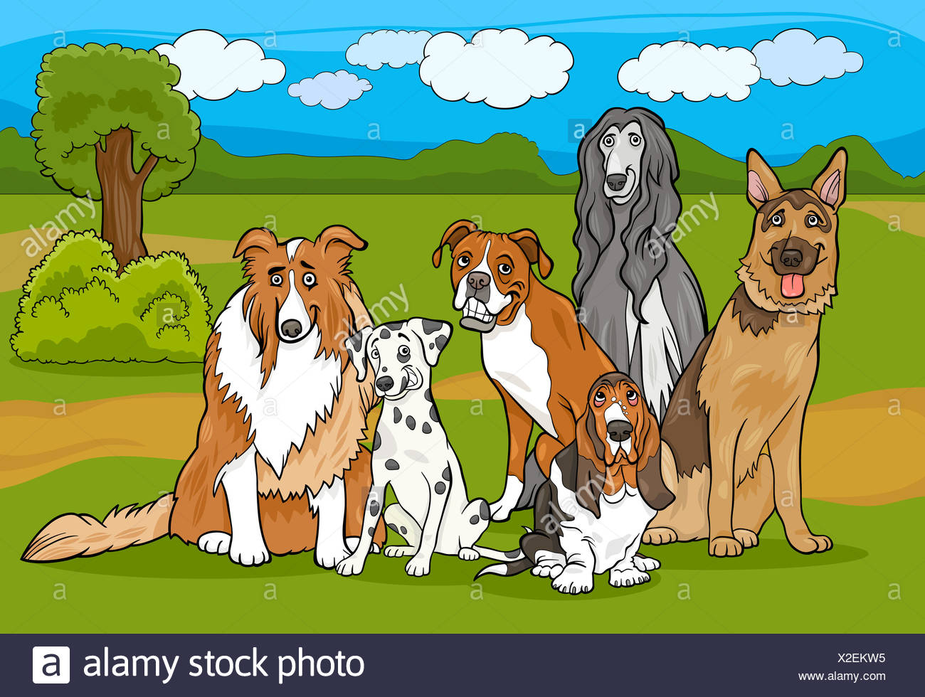 Cartoon Illustration Different Happy Dogs High Resolution Stock ...