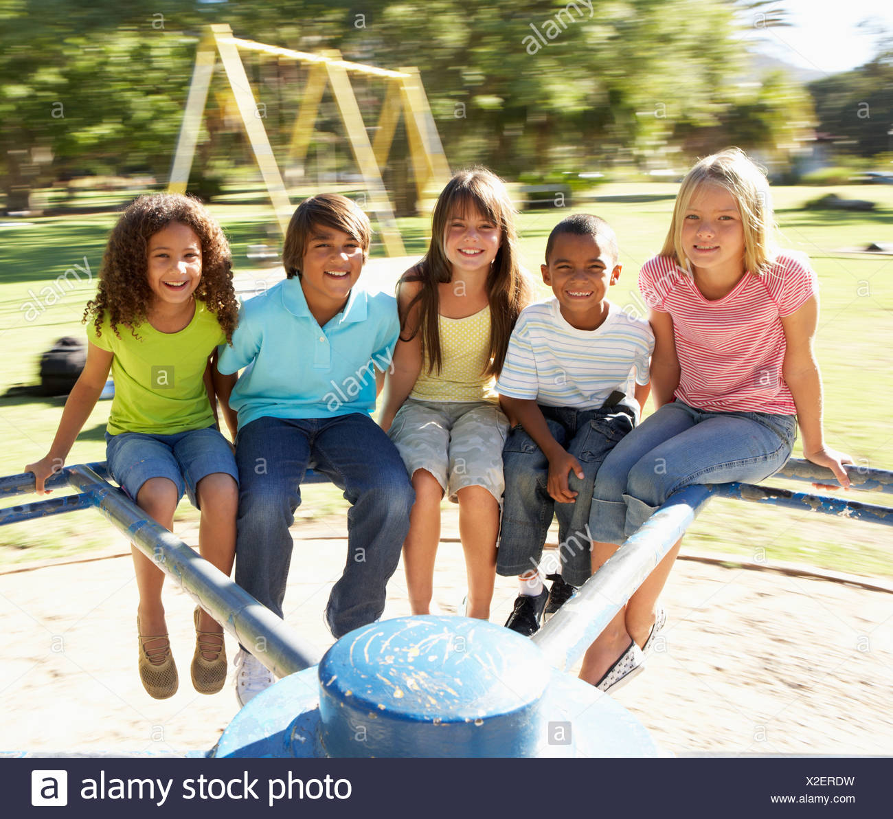 Happy Children Playing In Playground High Resolution Stock Photography ...